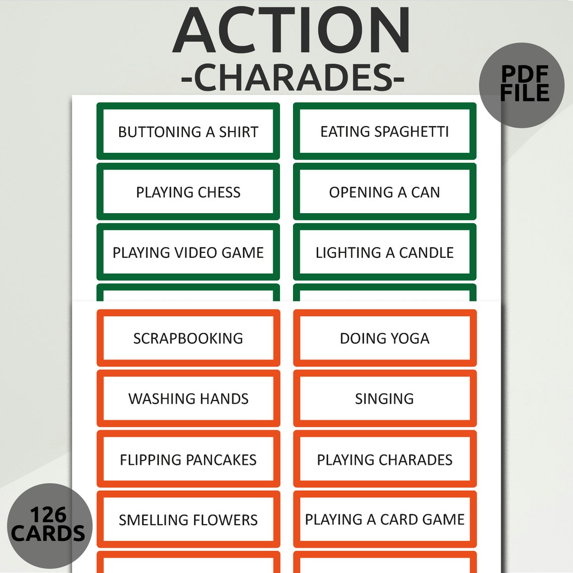 Printable Charades Game | Family Charades Game | Printable Charades for ...
