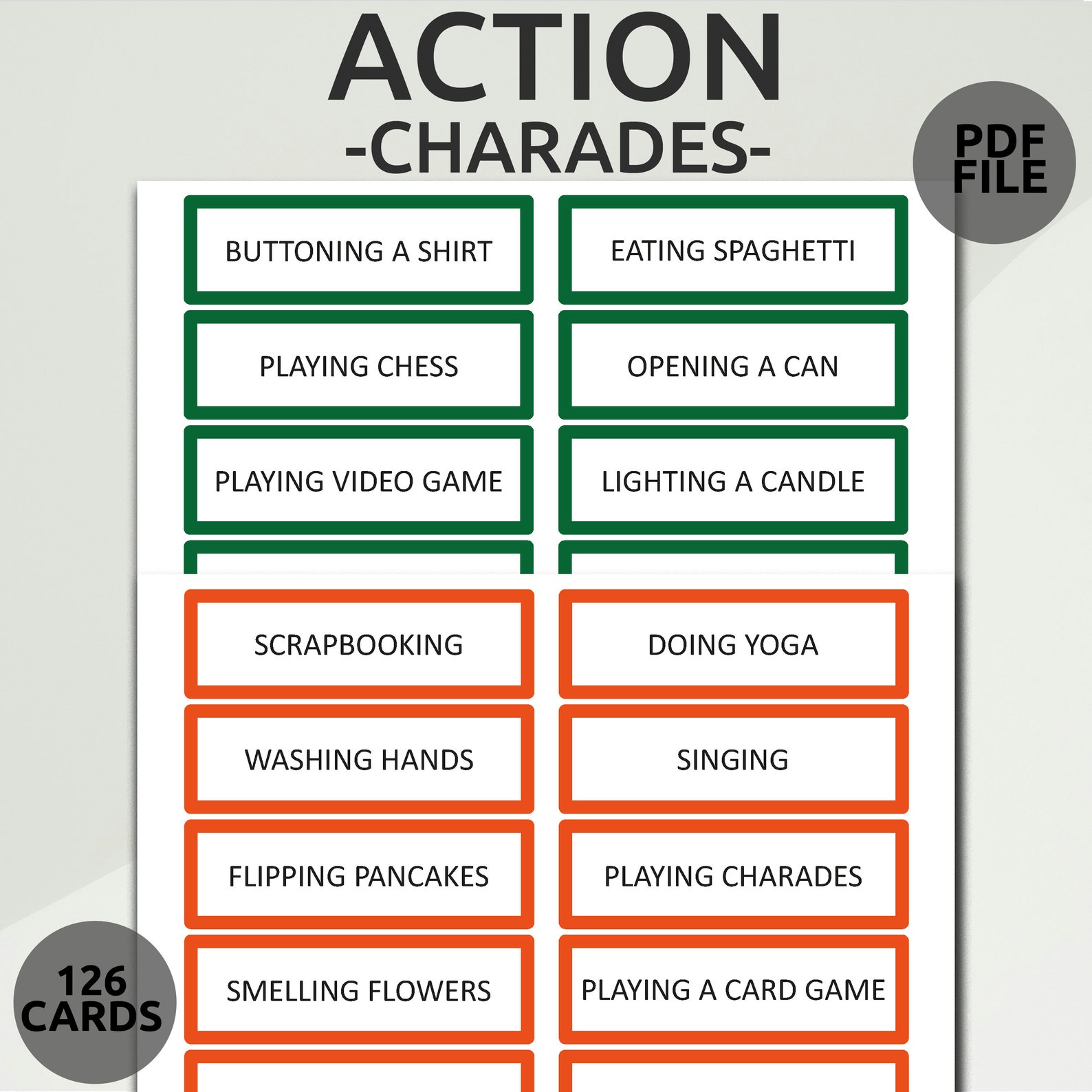 Printable Charades Game | Family Charades Game | Printable Charades for ...