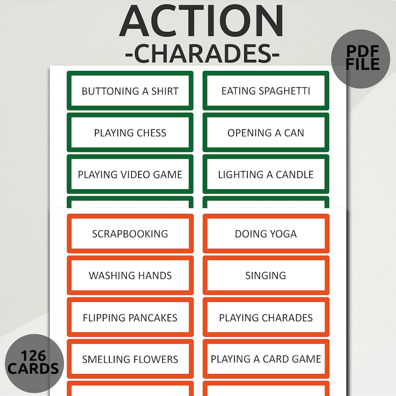 Printable Charades Game | Family Charades Game | Printable Charades for ...