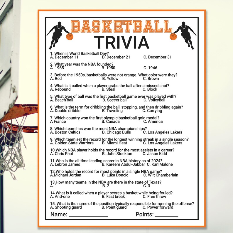 Basketball Trivia Game | Printable Basketball Party Game | Fun ...