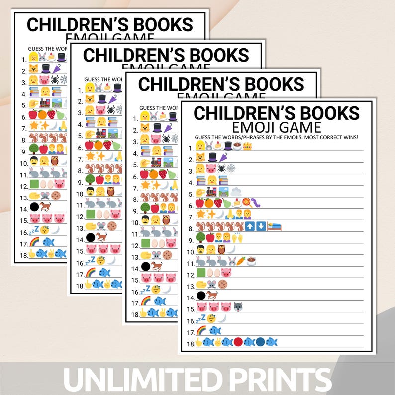 Children's Books Printable Emoji Quiz | Children's Book Emoji Game ...