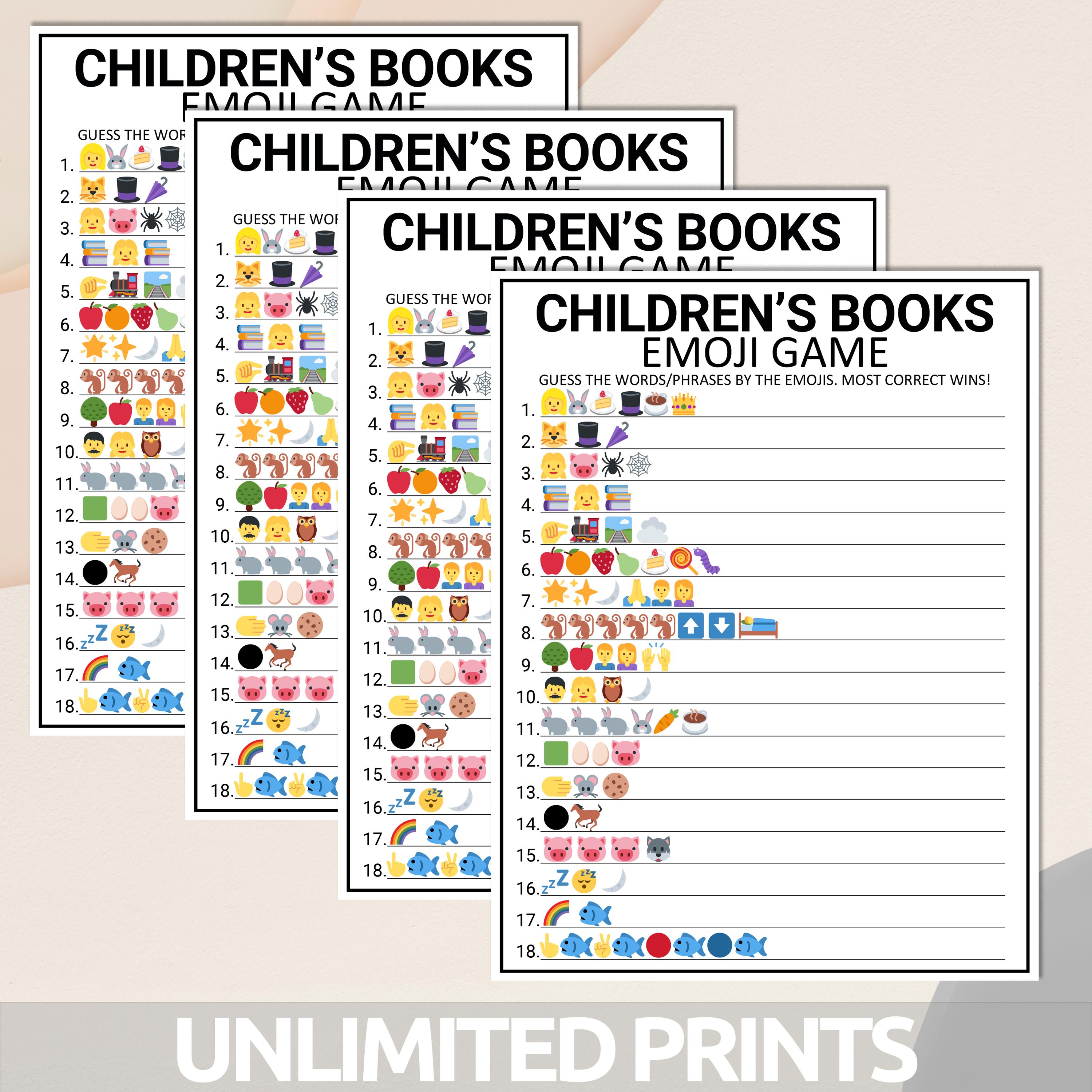 Children's Books Printable Emoji Quiz | Children's Book Emoji Game ...