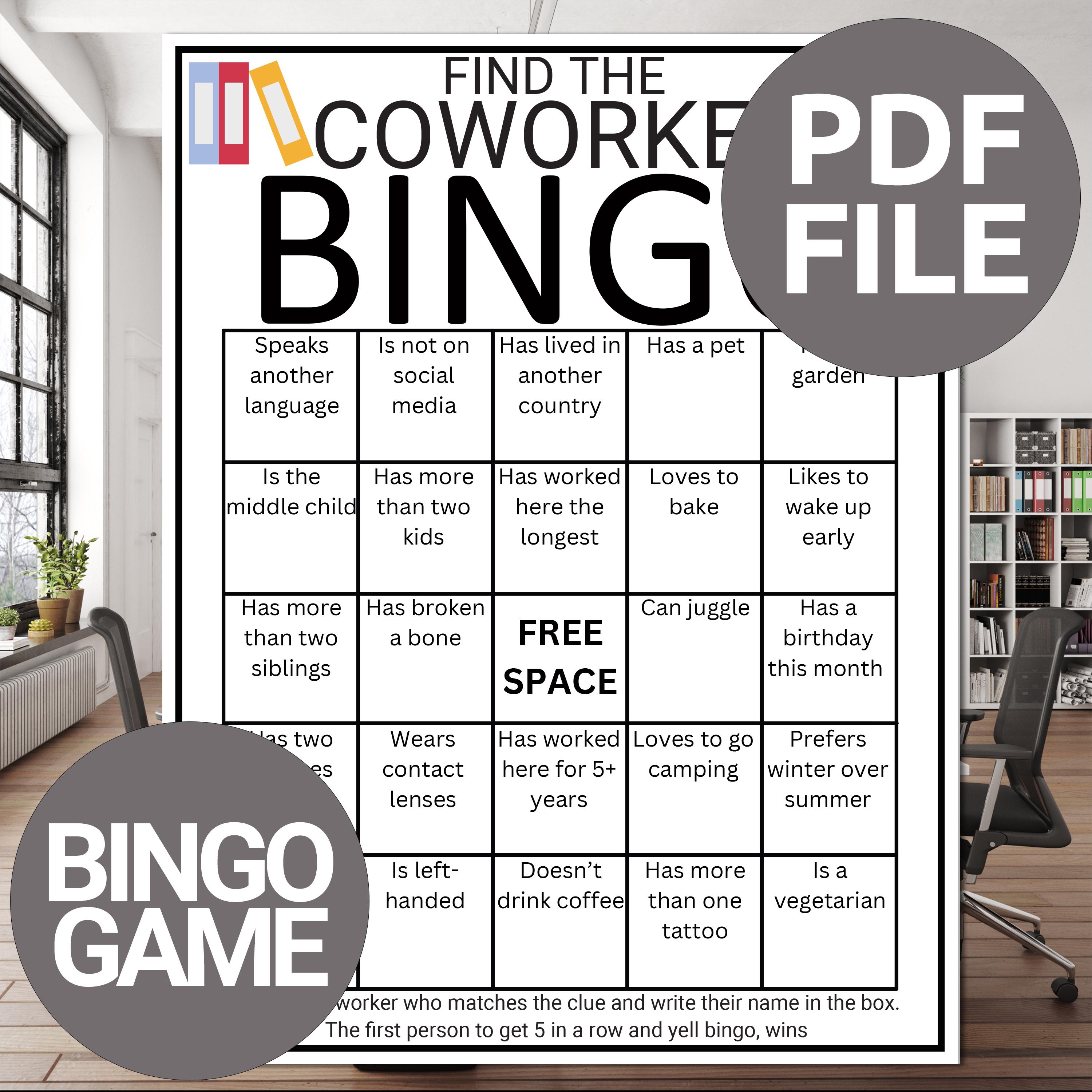 Coworker Bingo | Find Someone Who Bingo Game | Team Building Activity ...