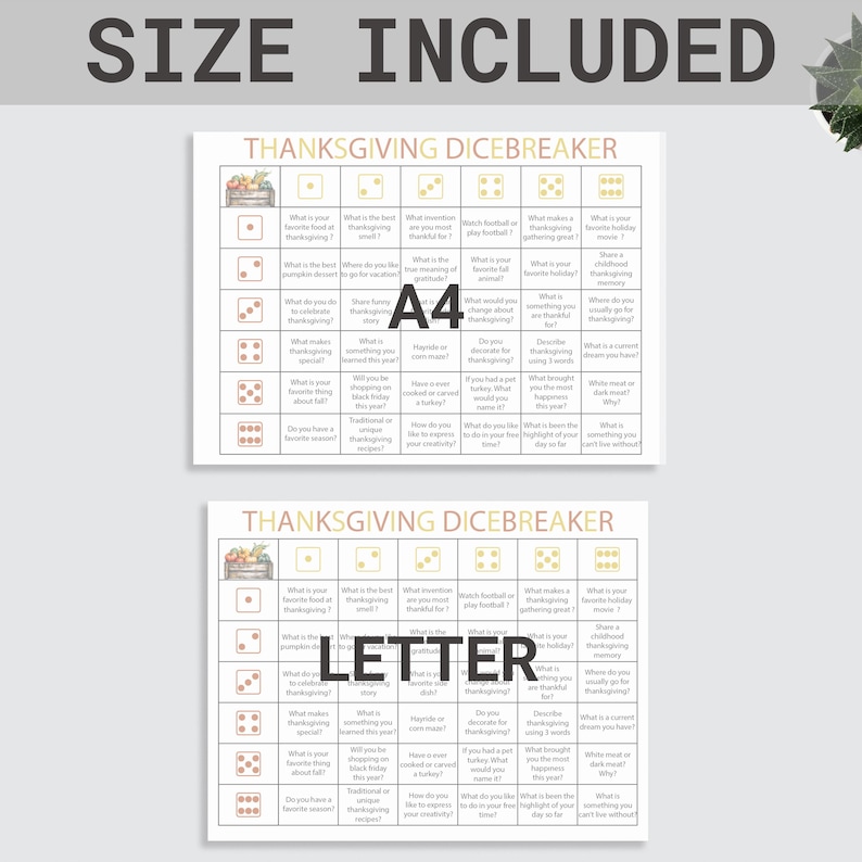 Thanksgiving Table Talk Dice Game | Thanksgiving Table Game ...