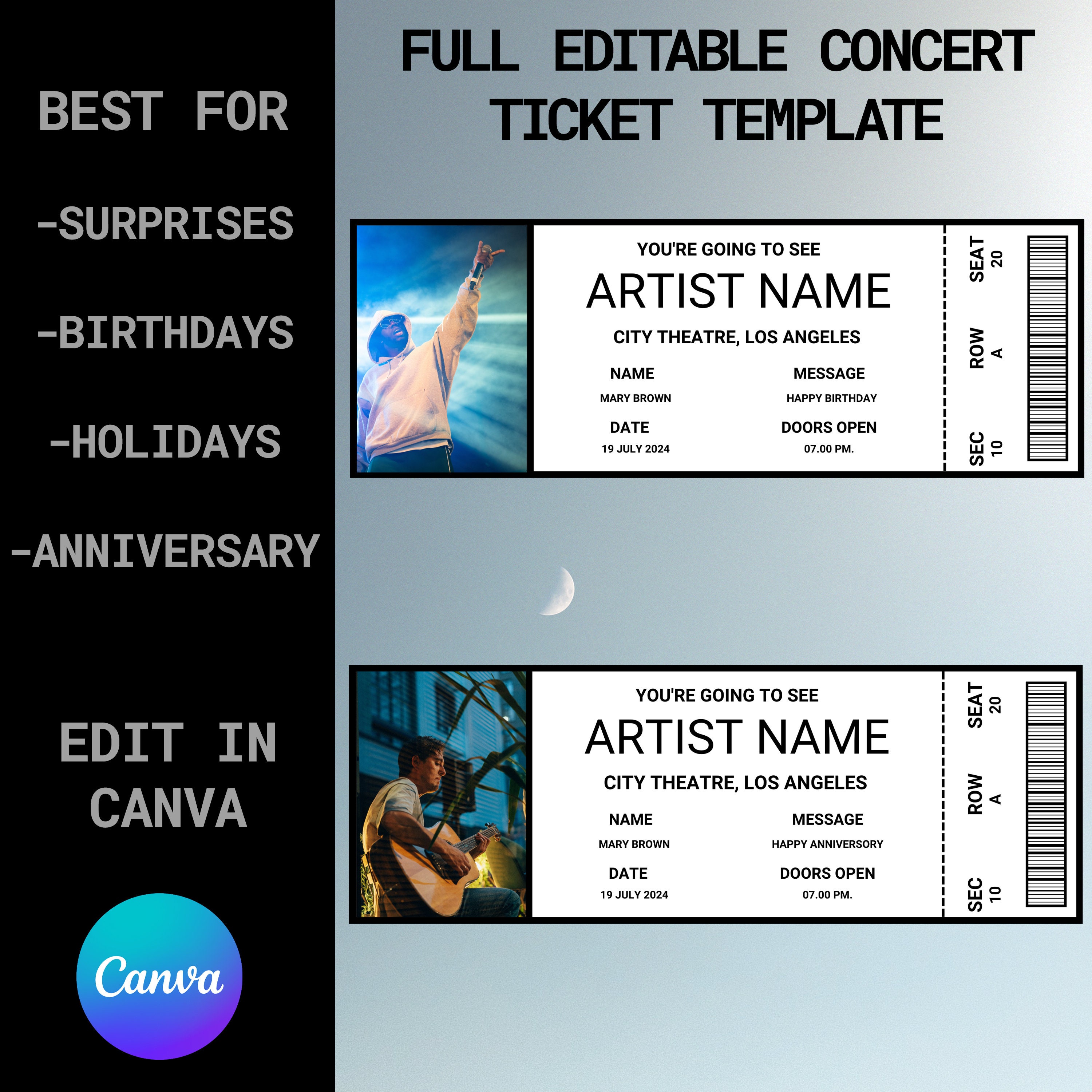 Editable Concert Ticket Template | Custom Concert Ticket | Personalized ...