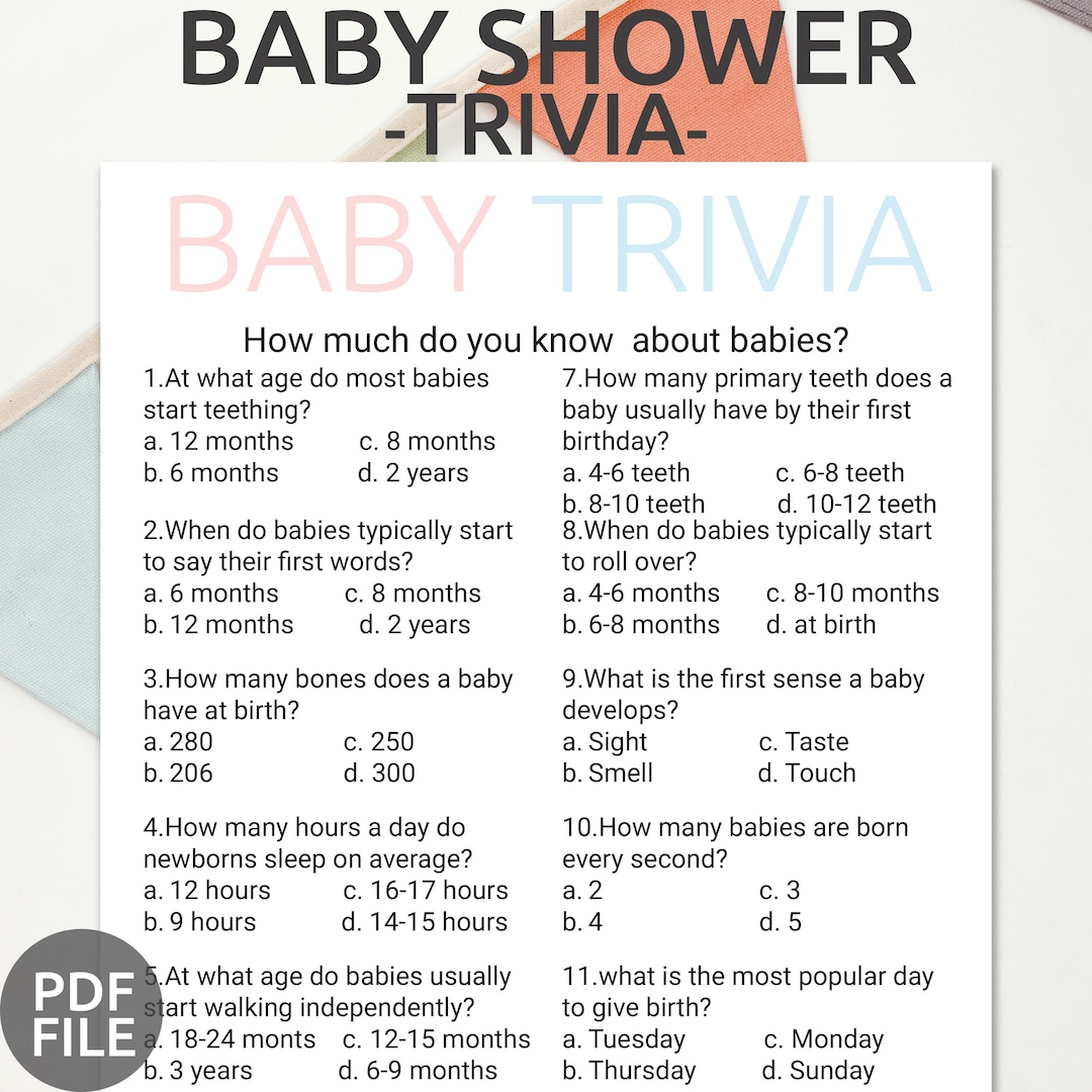 Baby Shower Trivia Game | Baby Trivia Game | Baby Shower Activity ...