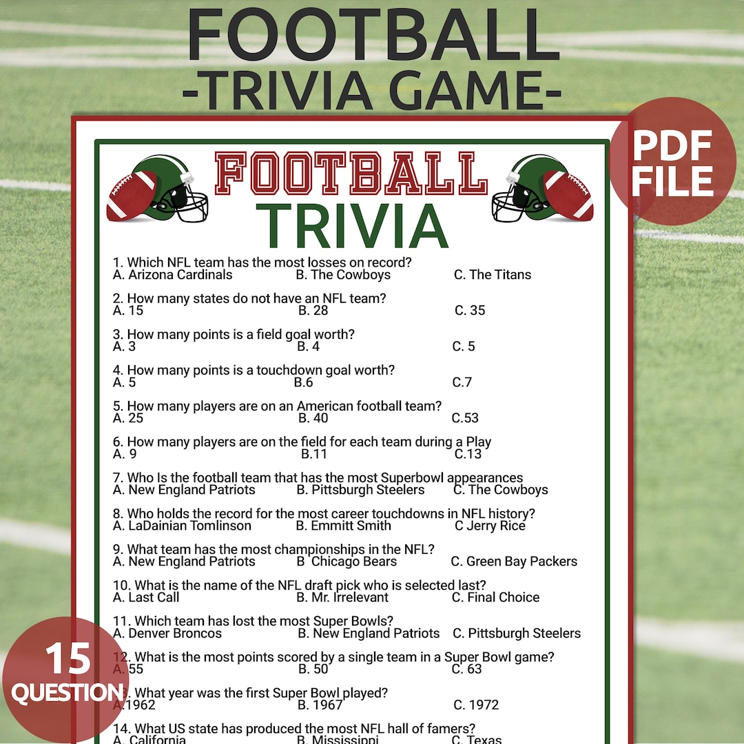 Football Trivia Game | Printable Trivia Questions | Football Party Game ...