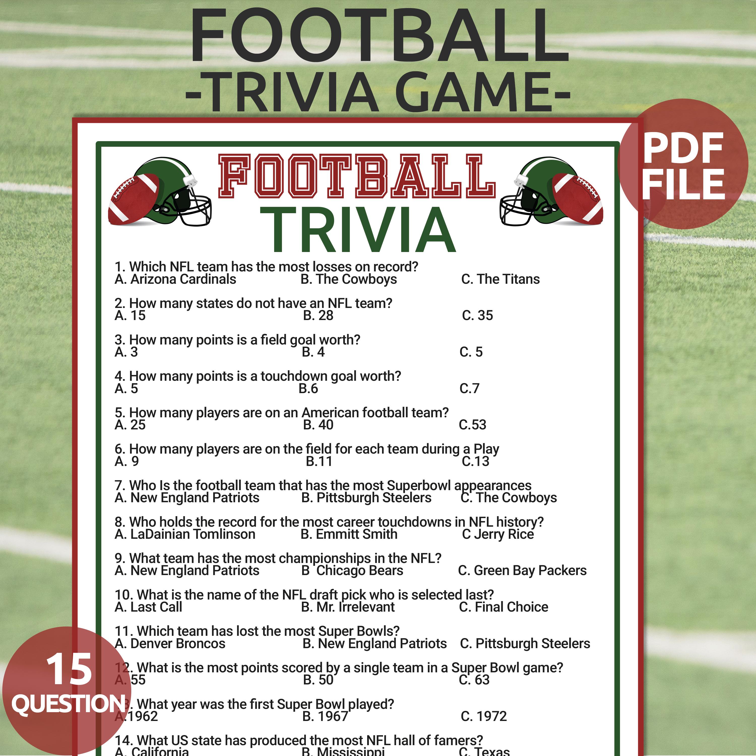 Football Trivia Game | Printable Trivia Questions | Football Party Game ...