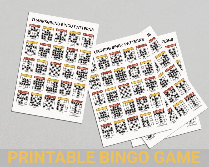Thanksgiving Bingo Patterns | Printable Thanksgiving Bingo Party Game ...