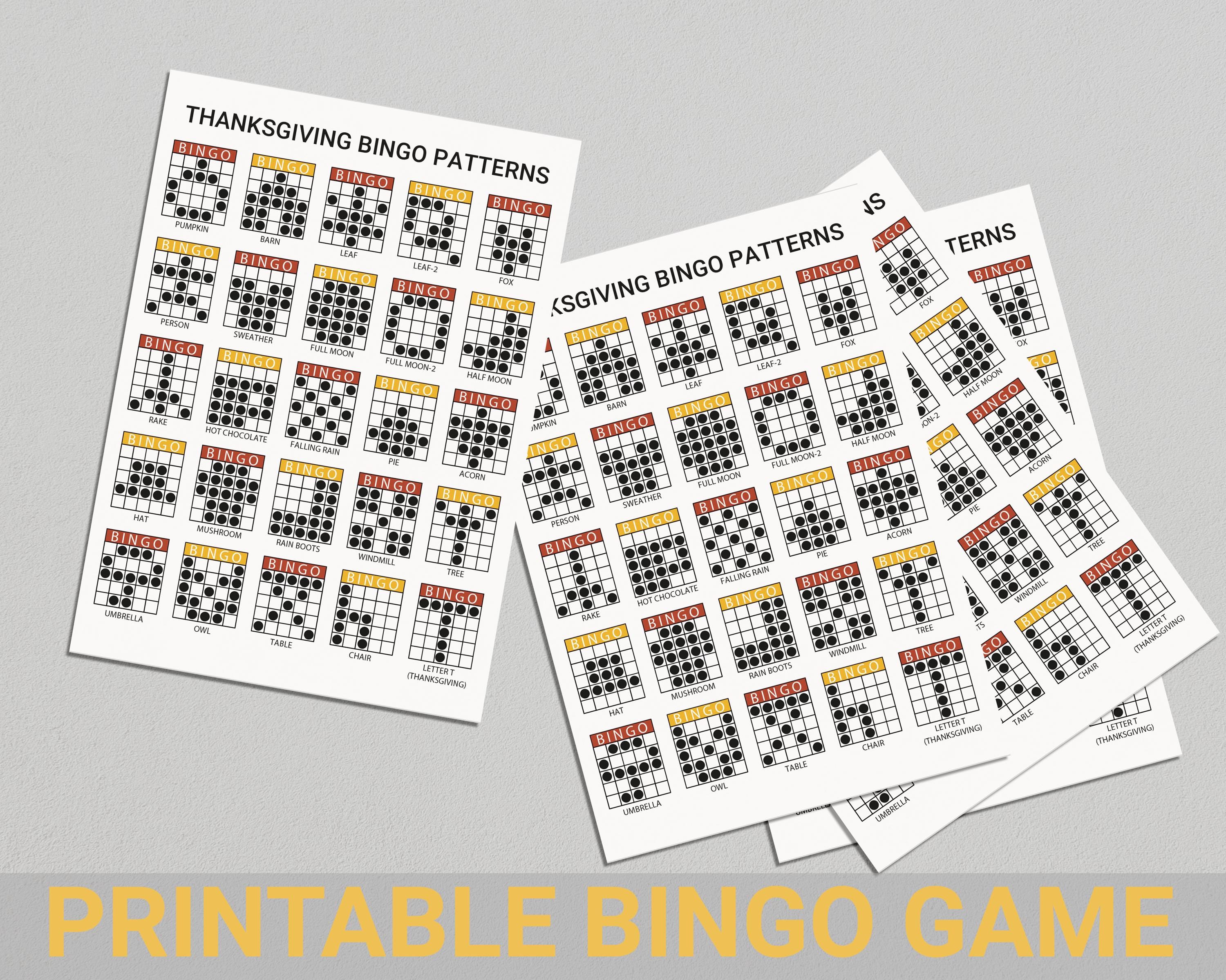 Thanksgiving Bingo Patterns | Printable Thanksgiving Bingo Party Game ...