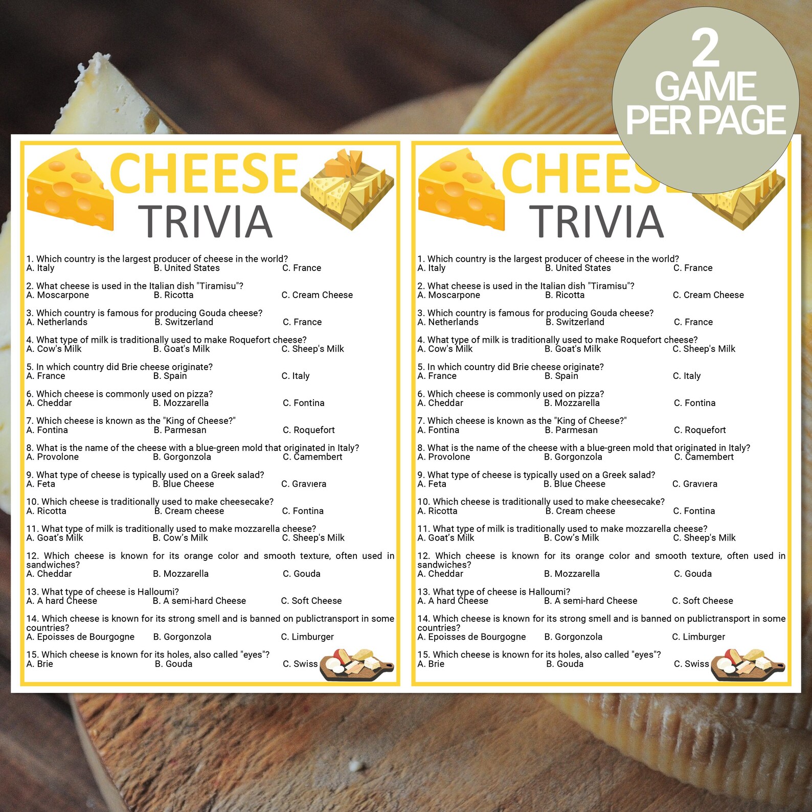 Cheese Trivia Game | Printable Cheese Trivia | Cheese Tasting Party ...