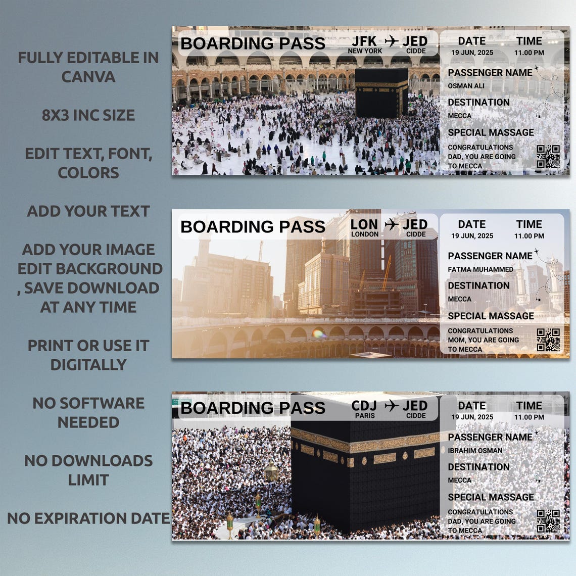 Hajj Boarding Pass | Editable Umrah Mubarak Boarding Pass | Editable ...