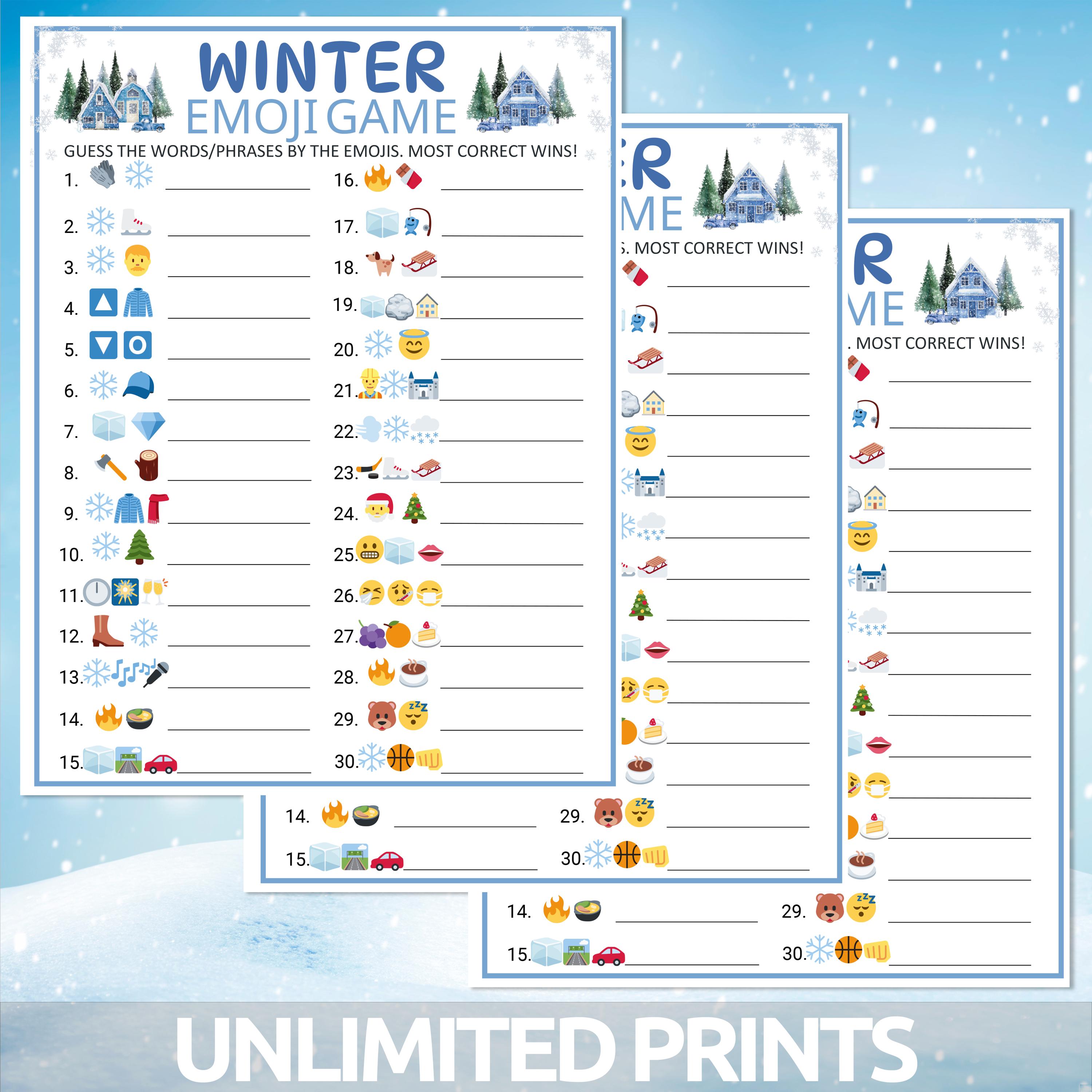Winter Emoji Game | Winter Emoji Pictionary Game | Fun Printable Winter ...