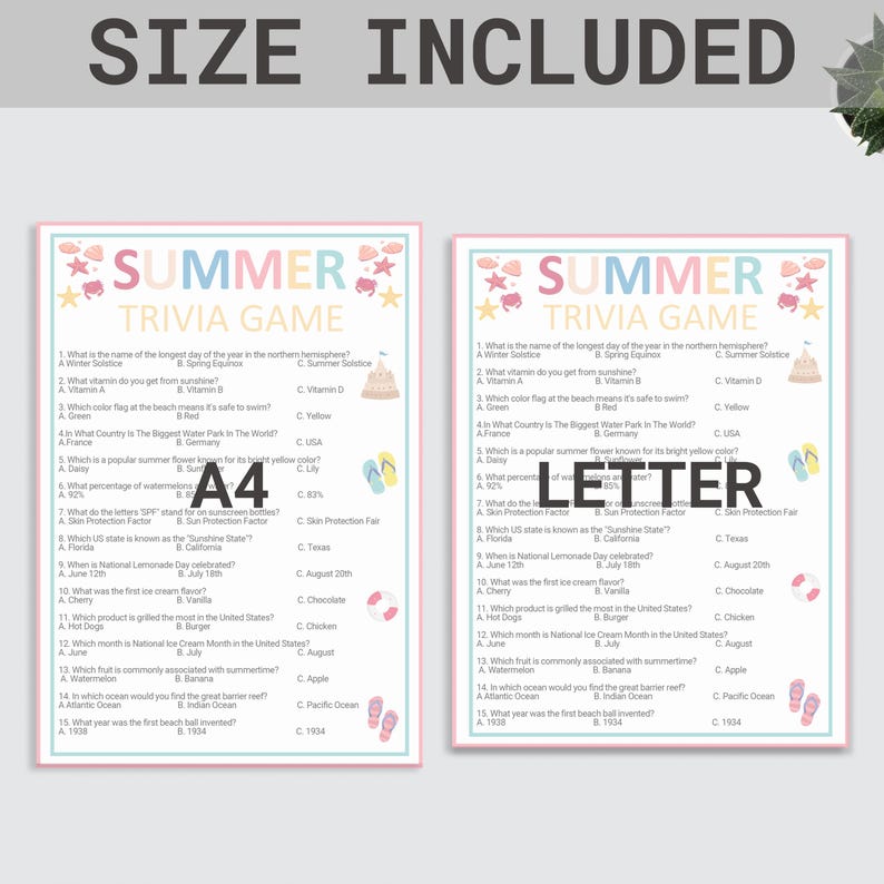 Summer Trivia Game | Summer Party Game | Printable Summer Game | Summer ...