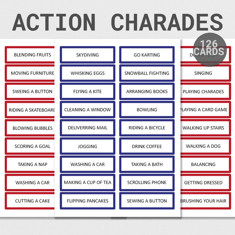 Printable Charades Game Family Charades Game Printable Charades For Printable Charades Game Family Charades Game Printable Charades For