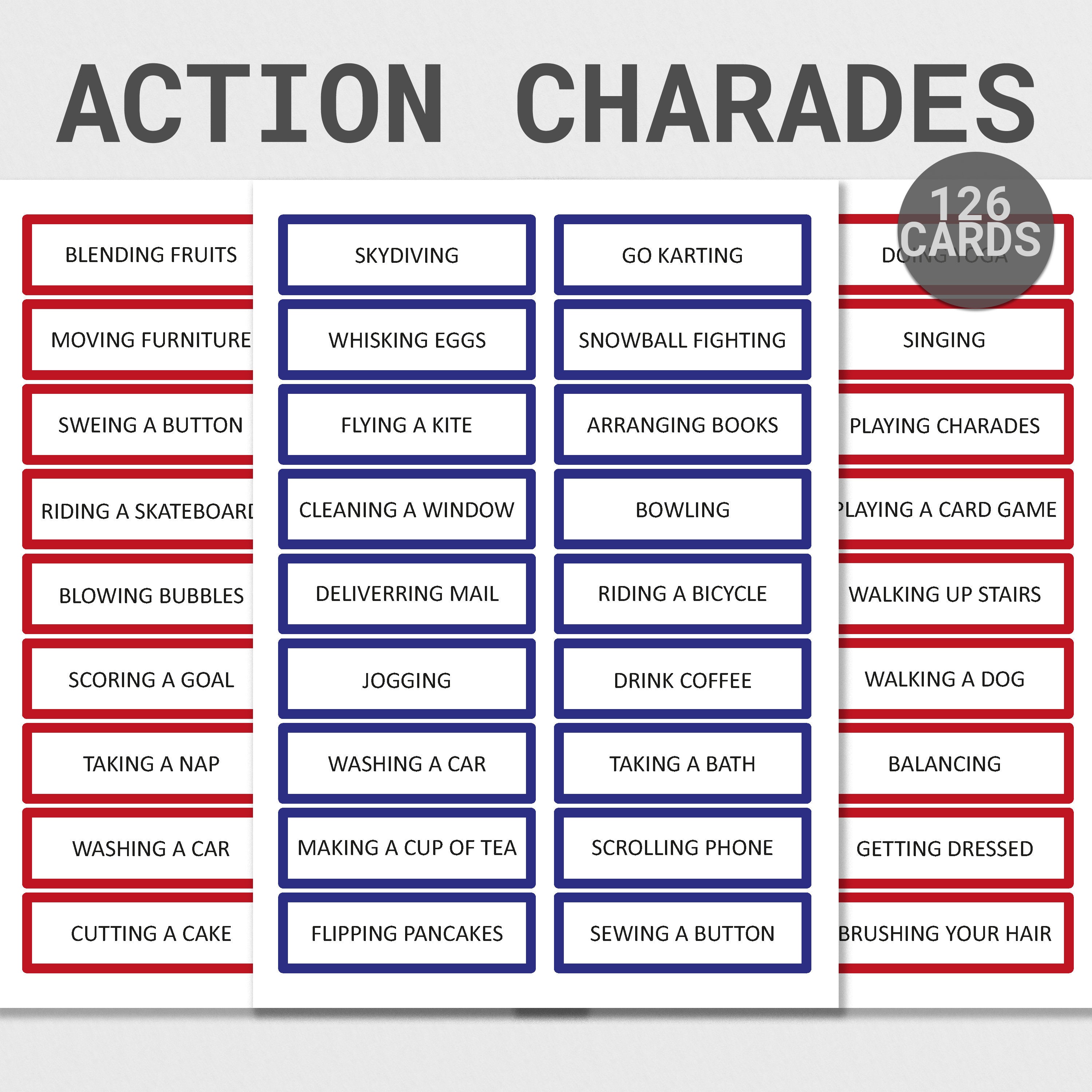 Printable Charades Game | Family Charades Game | Printable Charades for ...