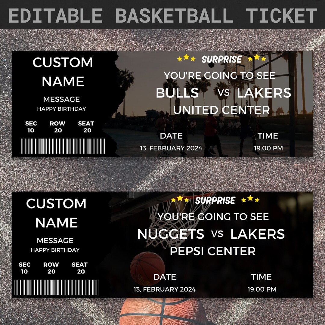Custom Basketball Tickets | Printable Basketball Tickets Canva Template ...