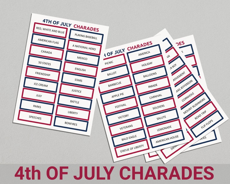 4th of July Charades Game | 4th of July Printable Games | Independence ...