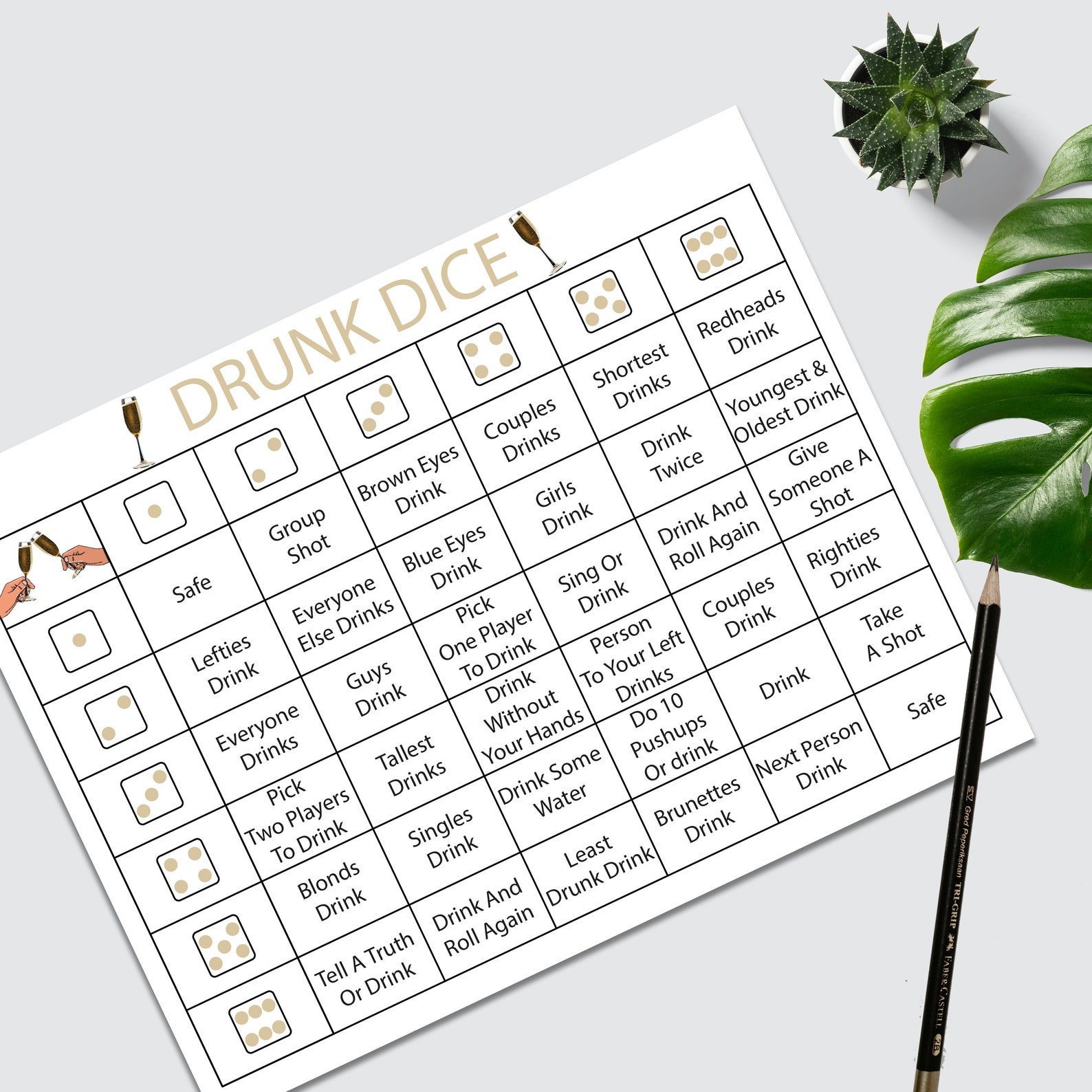 Printable Drunk Dice Game | Drinking Game for Adults | Drinking Dice Board Game | Adult Party ...