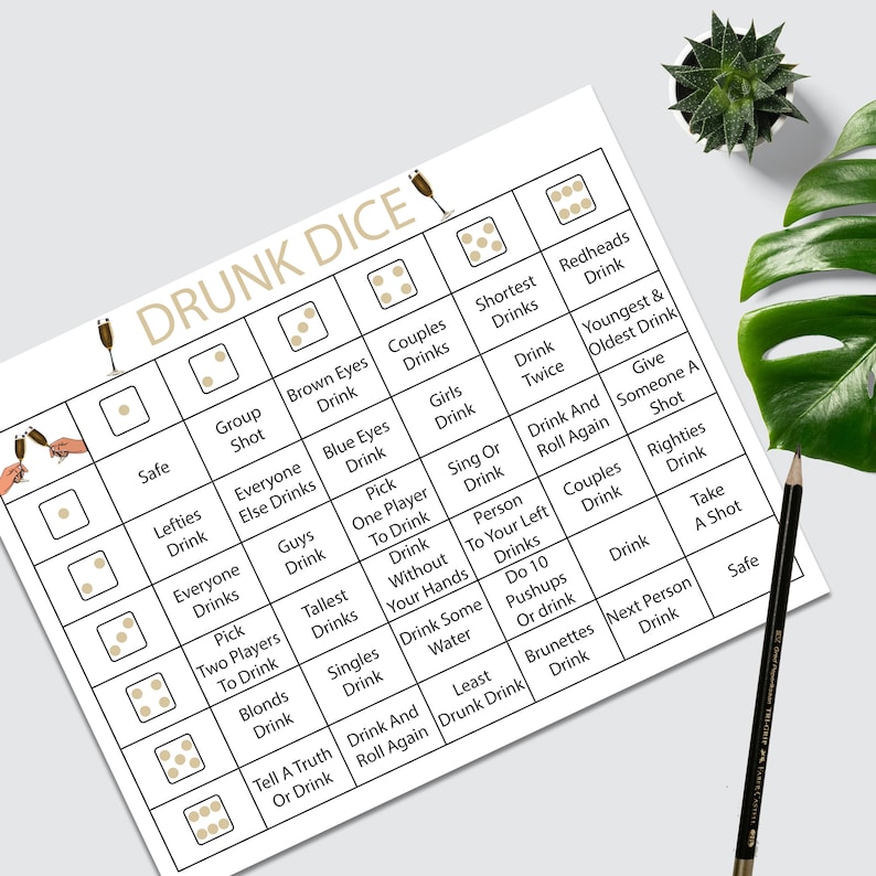 Printable Drunk Dice Game | Drinking Game for Adults | Drinking Dice ...