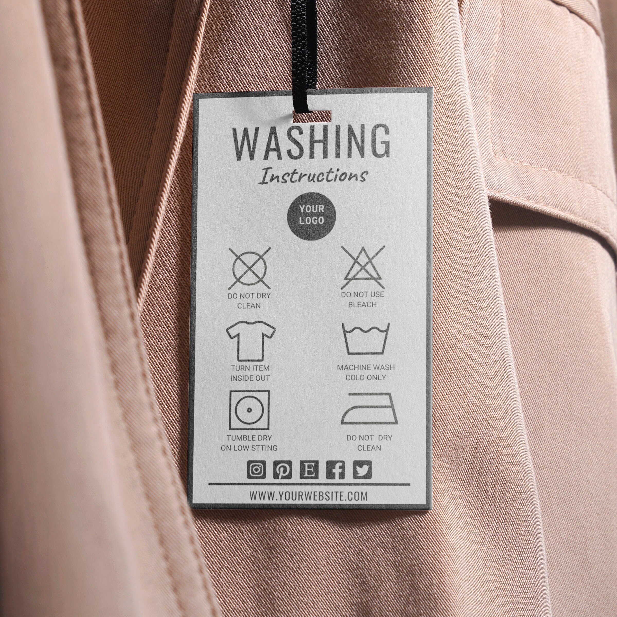 Editable Washing Instructions Card Template Printable Clothing Care ...