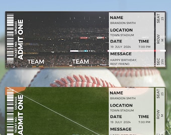 Baseball Game Ticket Editable Baseball Ticket Gift Birthday Baseball ...