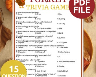 Turkey Trivia Game | Thanksgiving Party Game | Thanksgiving Trivia Quiz ...