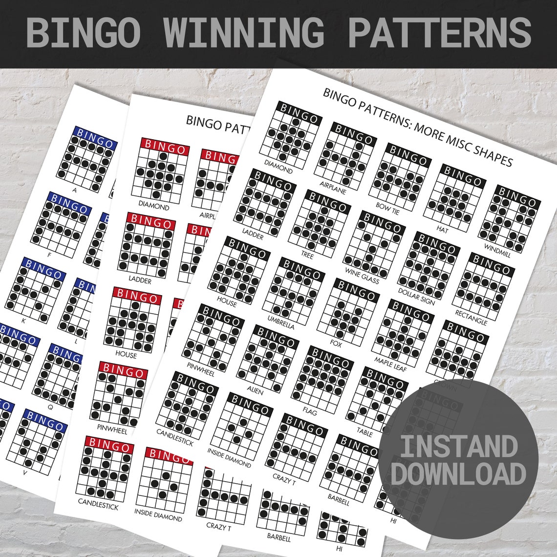 100 Bingo Patterns Printable Fun Bingo Party Game Bingo Winning ...