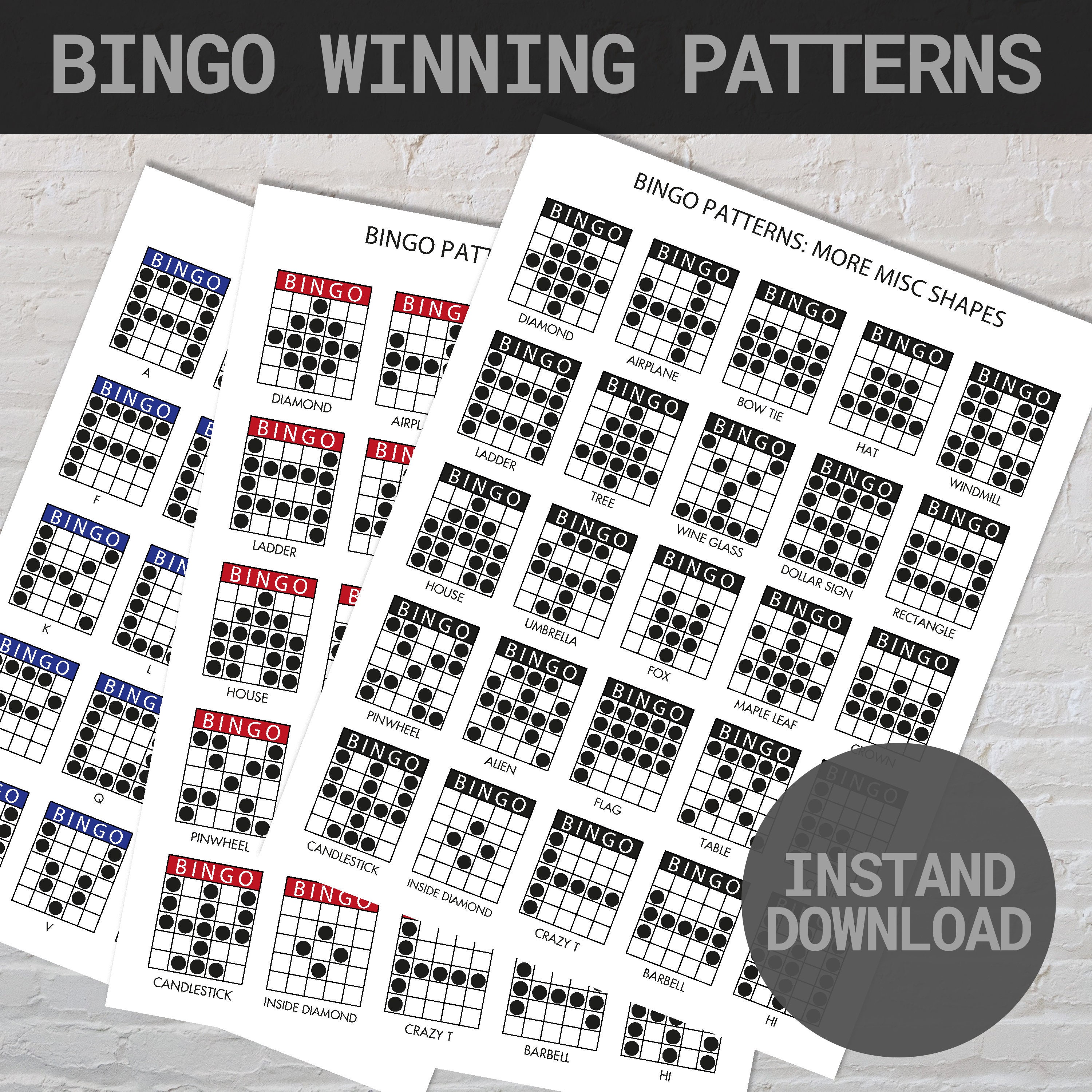 100 Bingo Patterns | Printable Fun Bingo Party Game | Bingo Winning ...