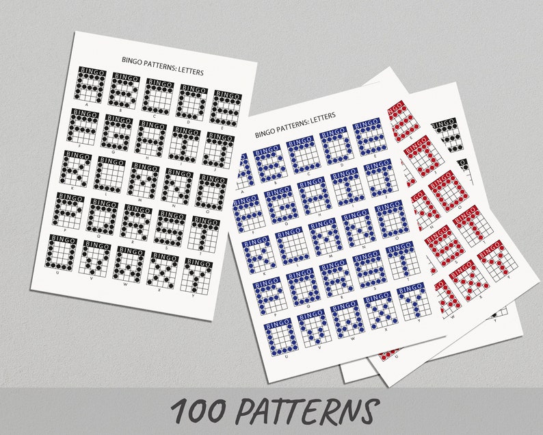 100 Bingo Patterns | Printable Fun Bingo Party Game | Bingo Winning ...