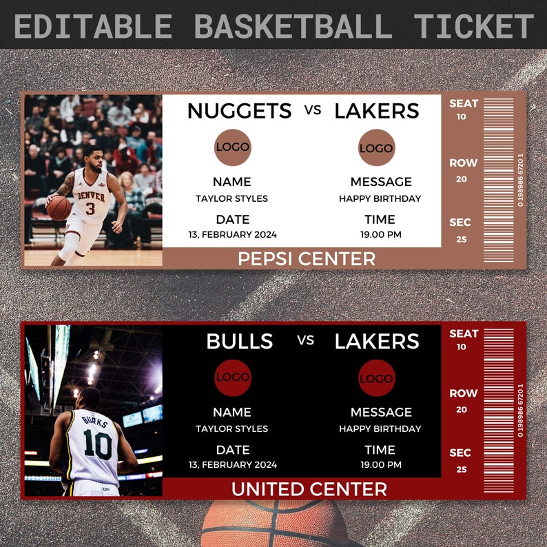 Custom Basketball Tickets Printable Basketball Tickets Canva Template ...