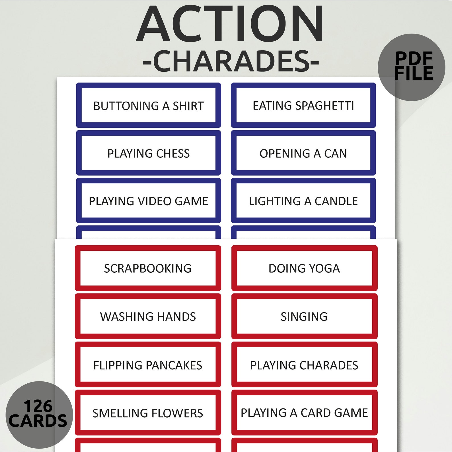 Printable Charades Game | Family Charades Game | Printable Charades for ...