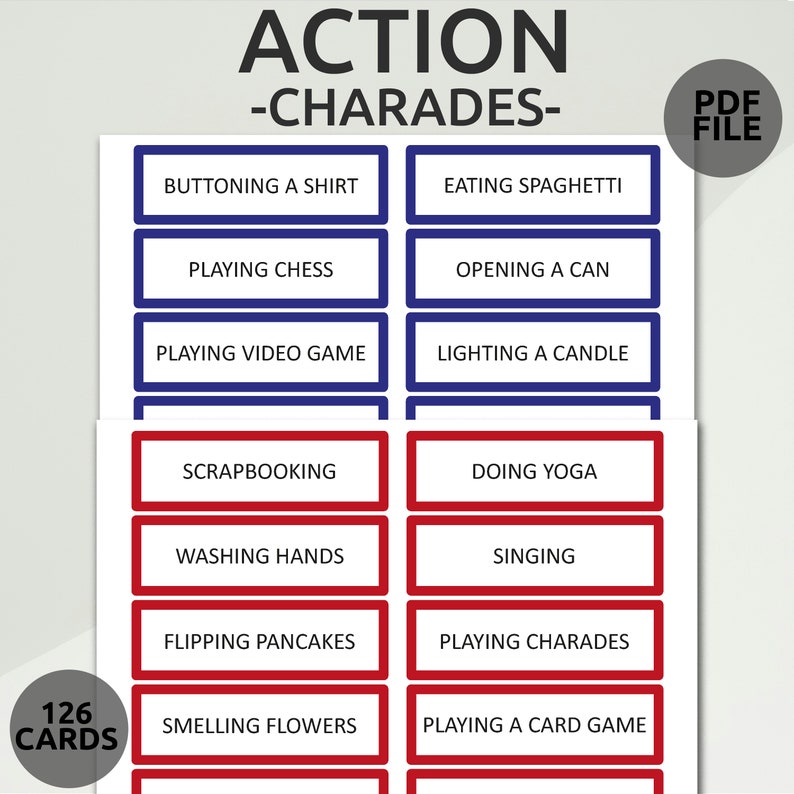 Printable Charades Game | Family Charades Game | Printable Charades for ...
