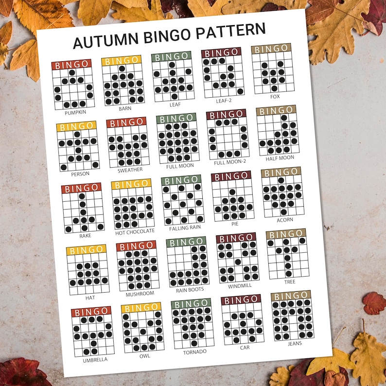 Autumn Bingo Pattern | Fall Bingo Card | Printable Autumn Bingo Party ...