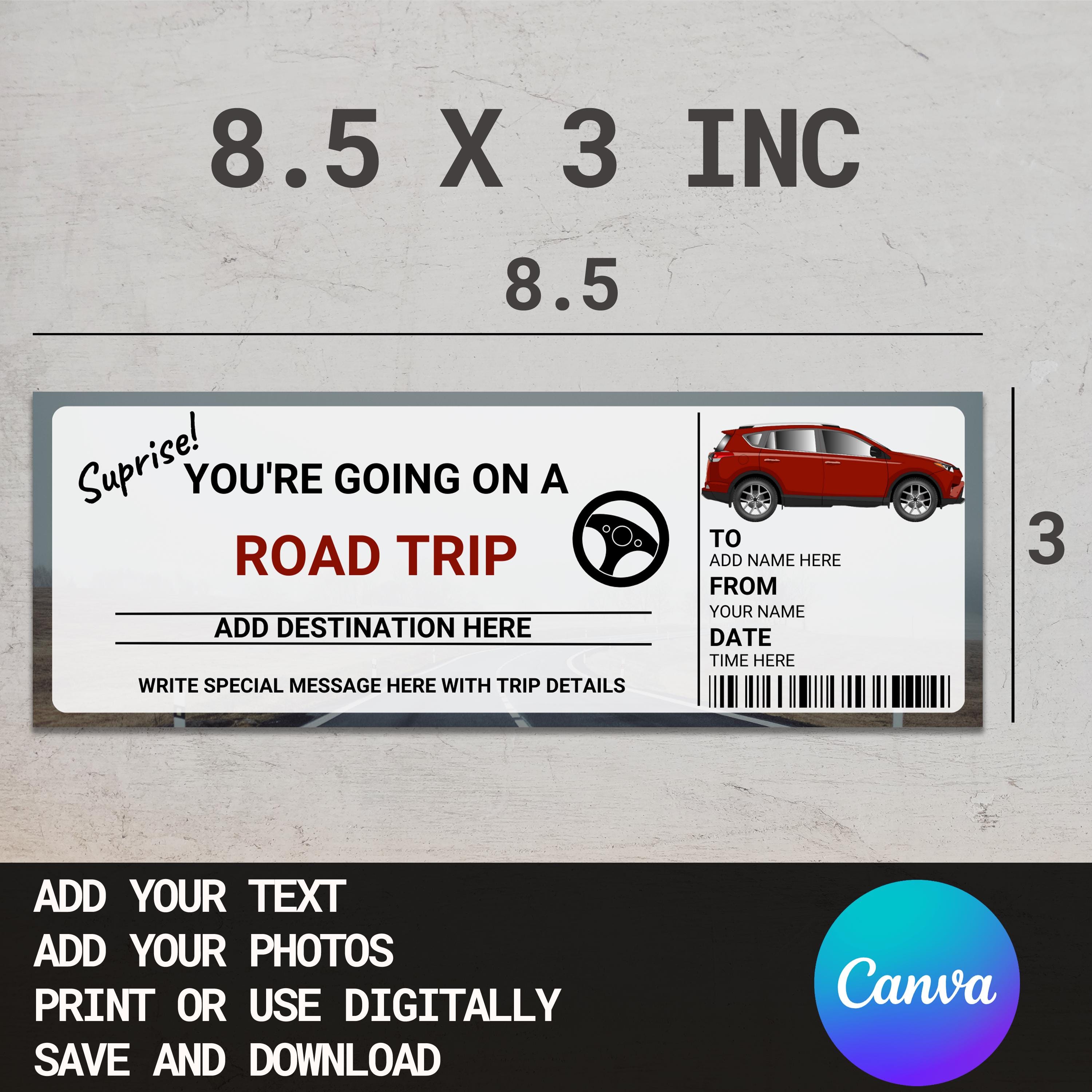 Editable Road Trip Ticket | Printable Road Trip Ticket | Road Trip ...