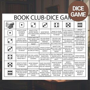 Book Club Dice Game | Printable Book Lover Game | Printable Book Club ...