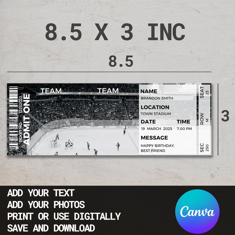 Custom Hockey Ticket | Hockey Ticket Template Printable | Editable ...