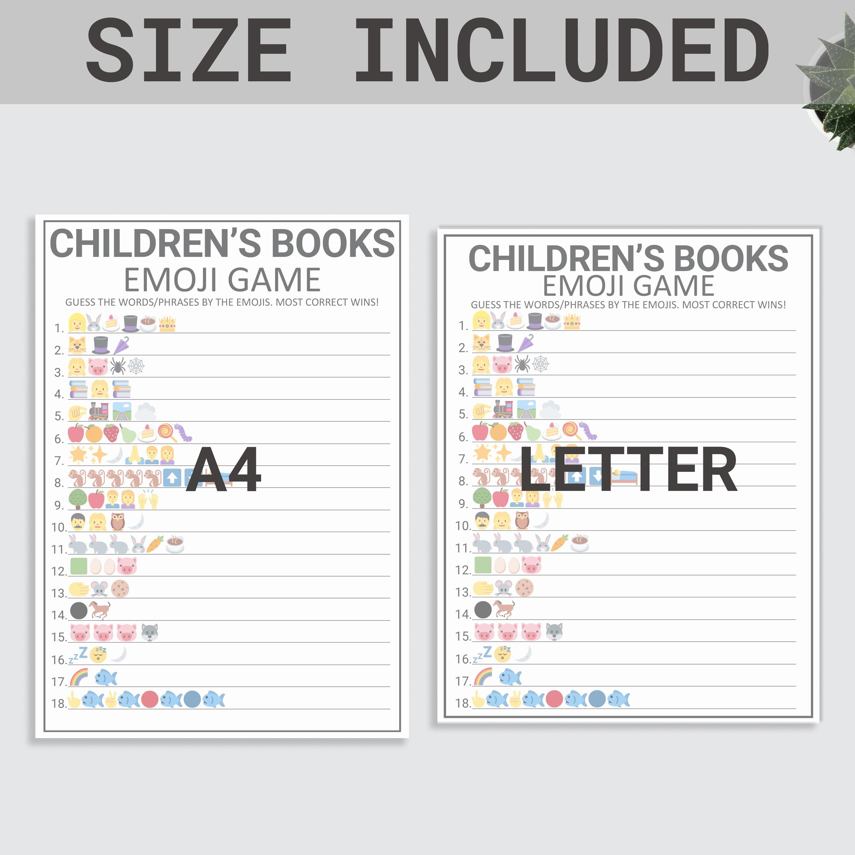 Children's Books Printable Emoji Quiz | Children's Book Emoji Game ...