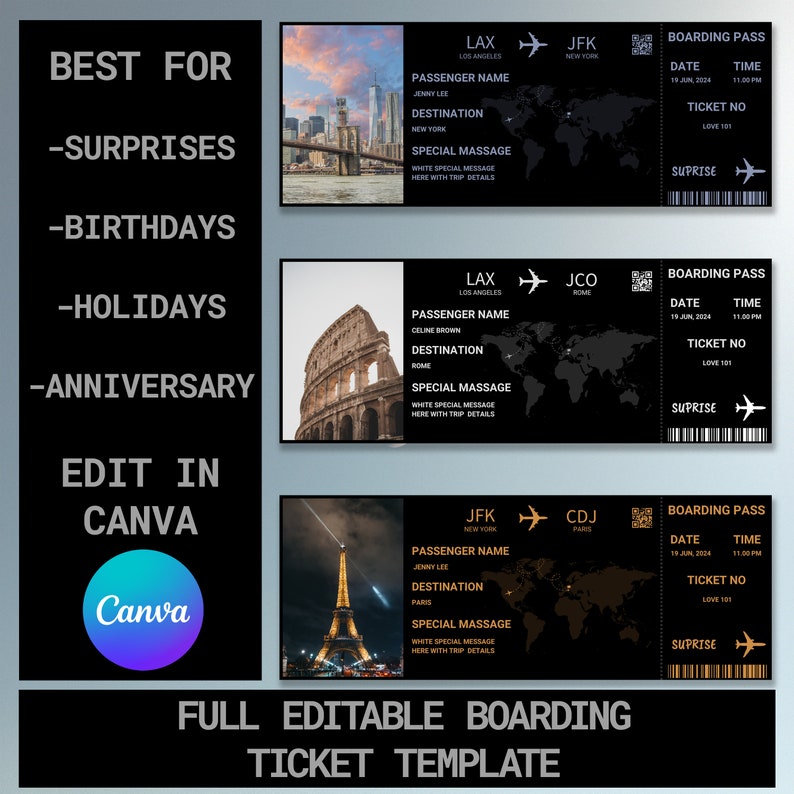 Editable Boarding Pass Template | Printable Airline Ticket | Boarding ...