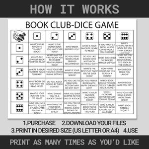 Book Club Dice Game | Printable Book Lover Game | Printable Book Club ...