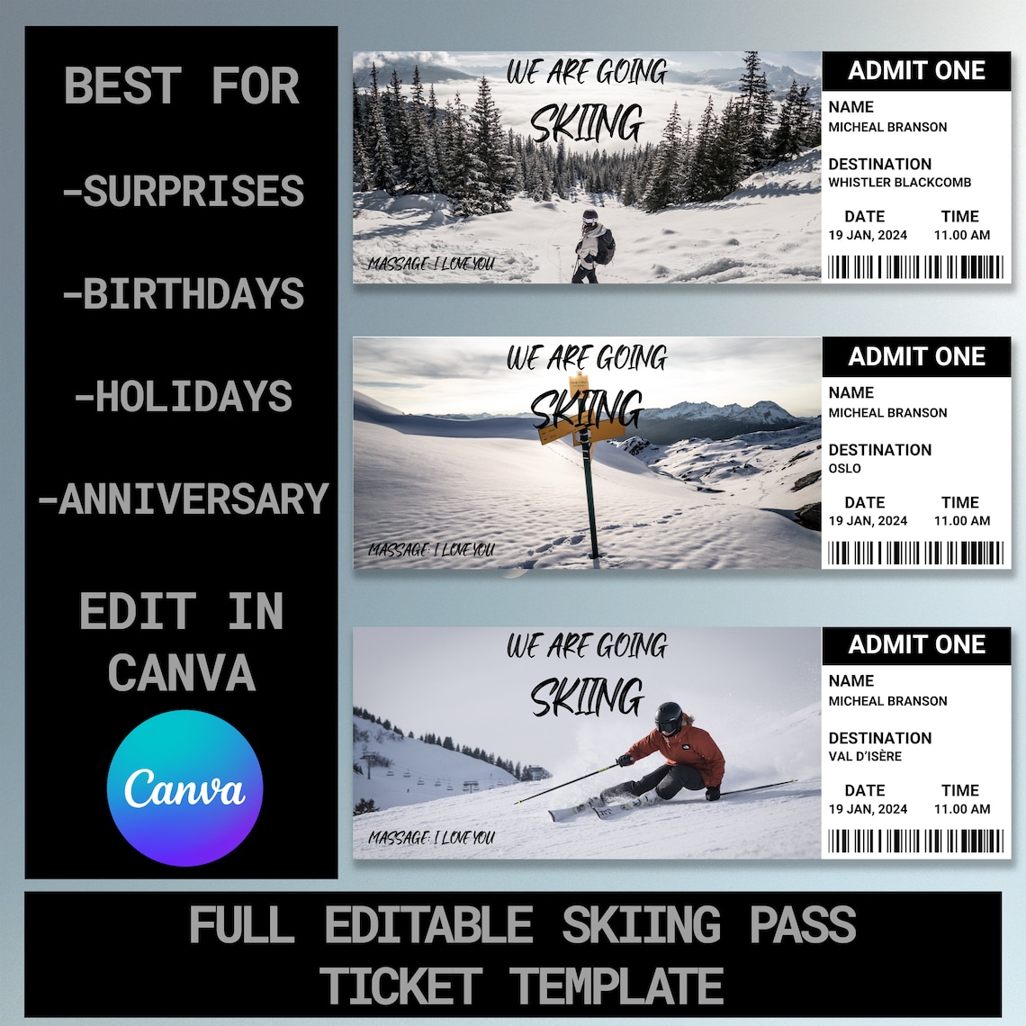 Editable Skiing Pass Ticket Template Skiing Pass Ticket Printable ...