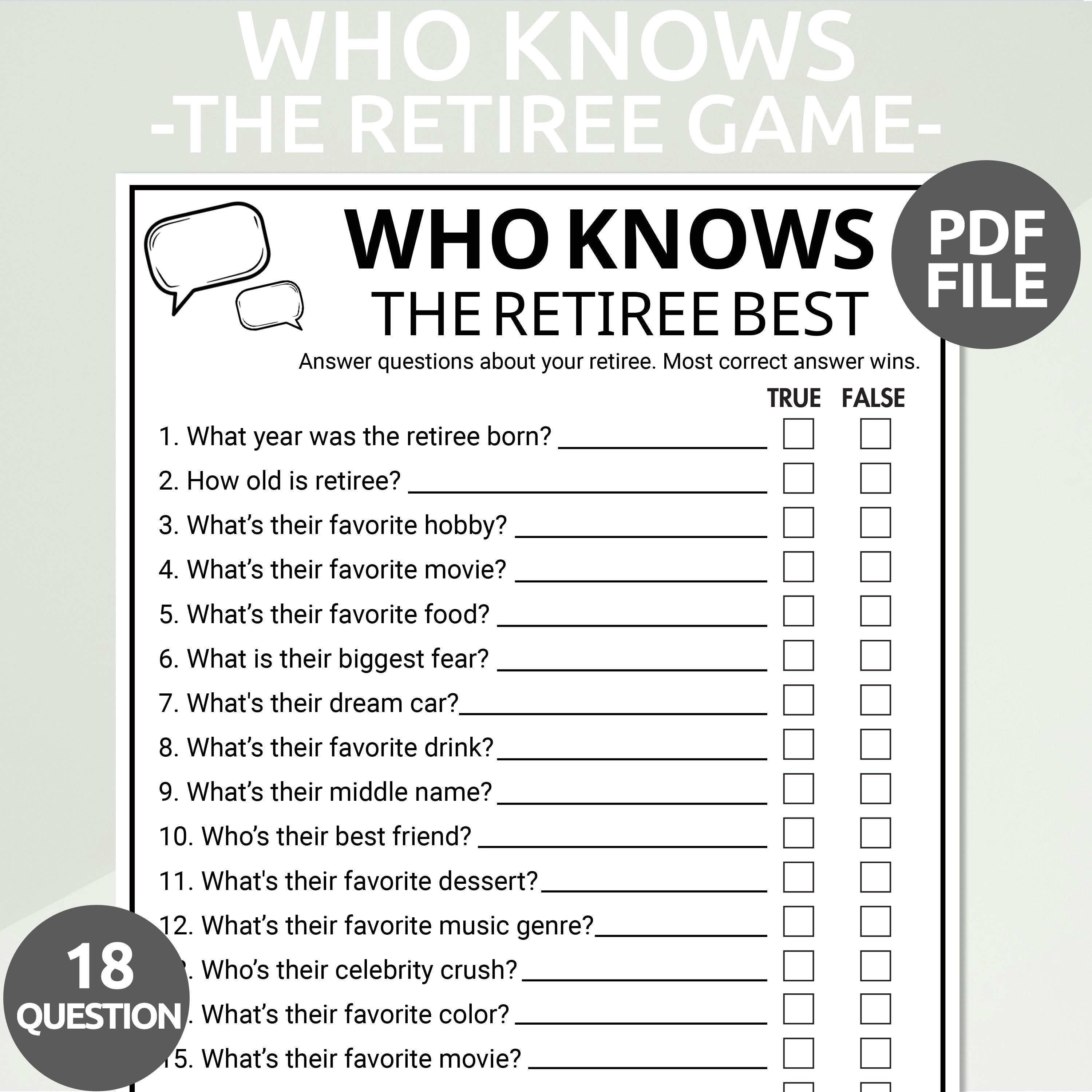 Retirement Party Games | Who Knows the Retiree Best Game | How Well Do ...