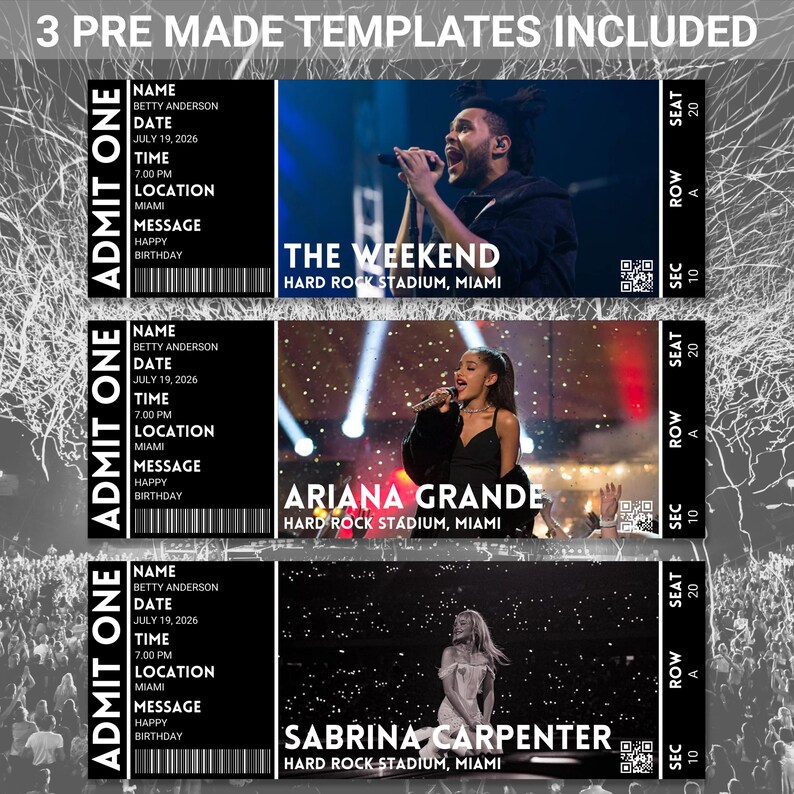 Editable Concert Ticket Template | Custom Concert Ticket | Personalized ...