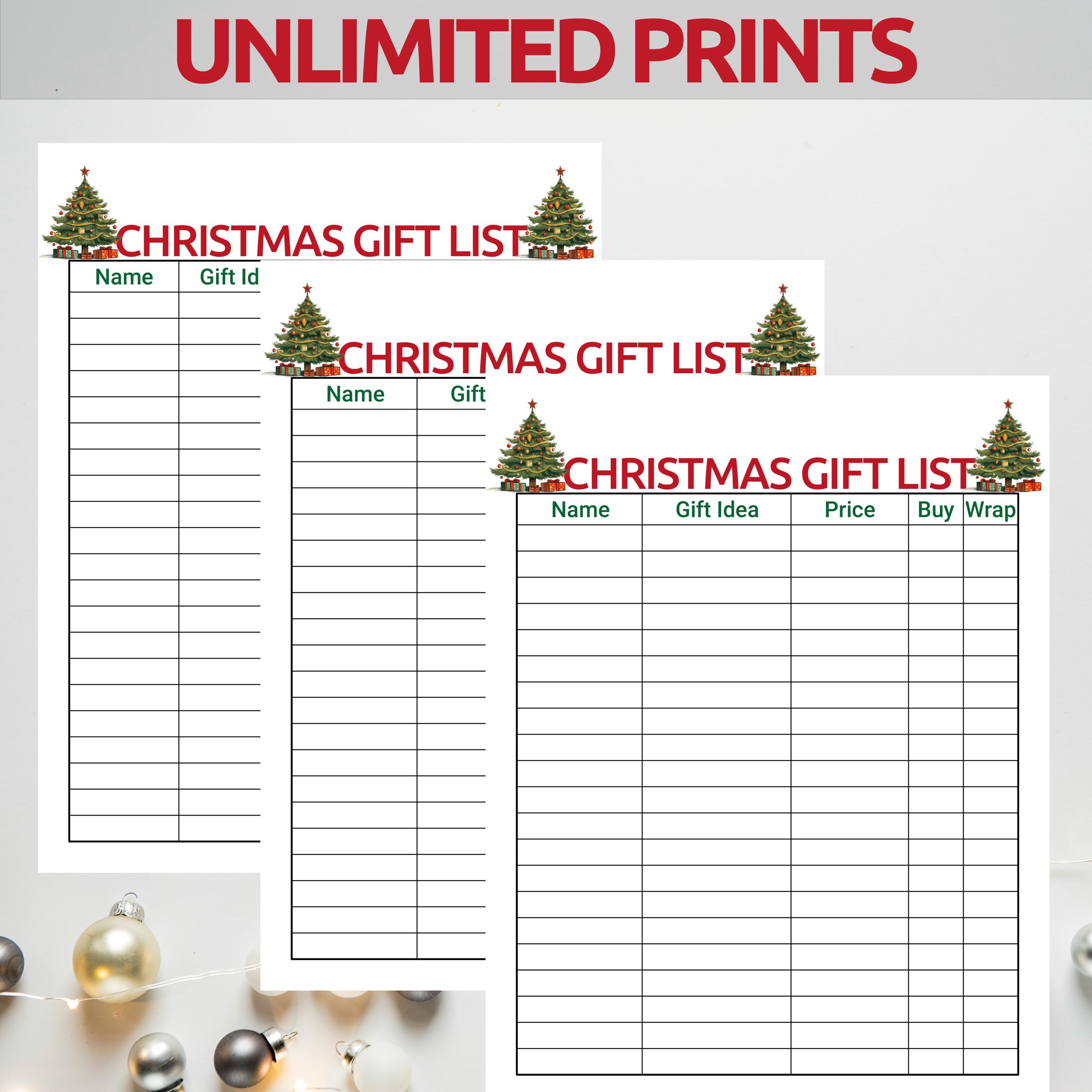 Printable Christmas Gift List | Christmas Shopping List | Printable ...