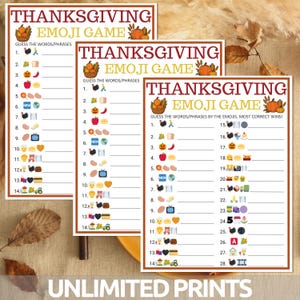 Thanksgiving Emoji Pictionary Game | Printable Thanksgiving Game ...