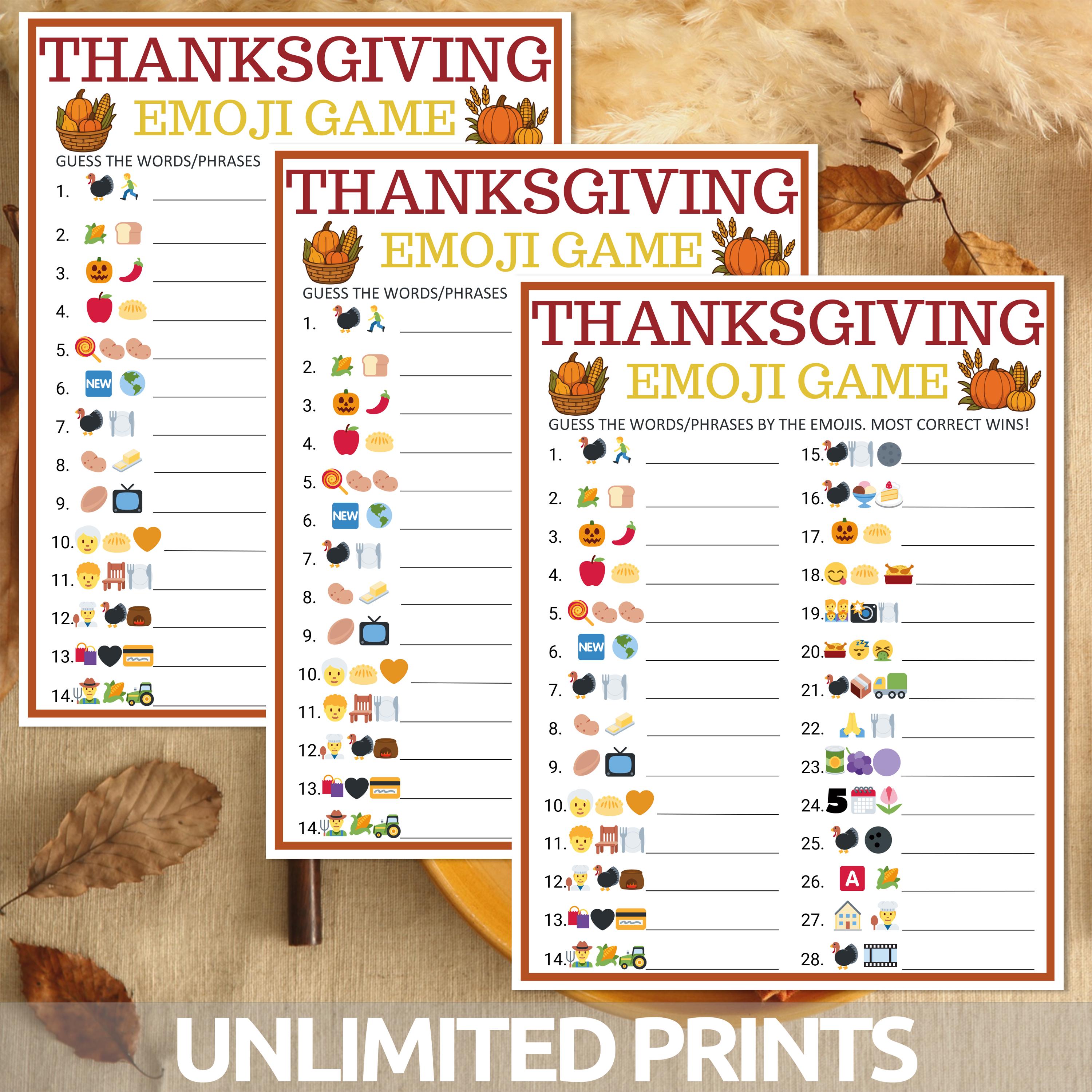 Thanksgiving Emoji Pictionary Game | Printable Thanksgiving Game ...