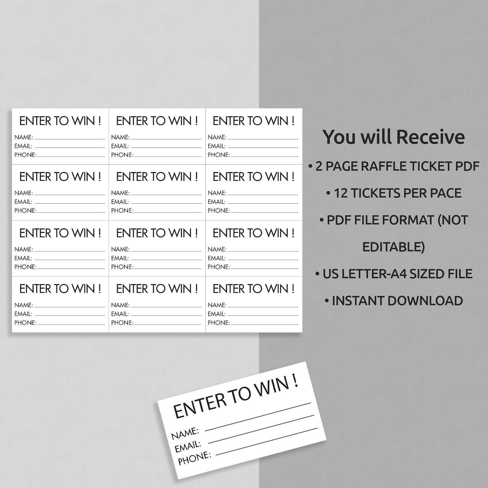 Printable Raffle Tickets | Enter to Win Tickets | Enter to Win ...