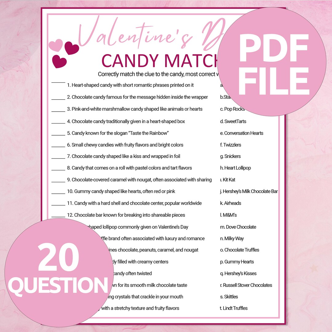 Valentines Candy Match Game | Valentine Day Printable Game | Valentine ...