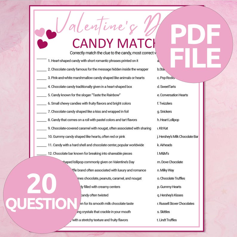 Valentines Candy Match Game | Valentine Day Printable Game | Valentine ...