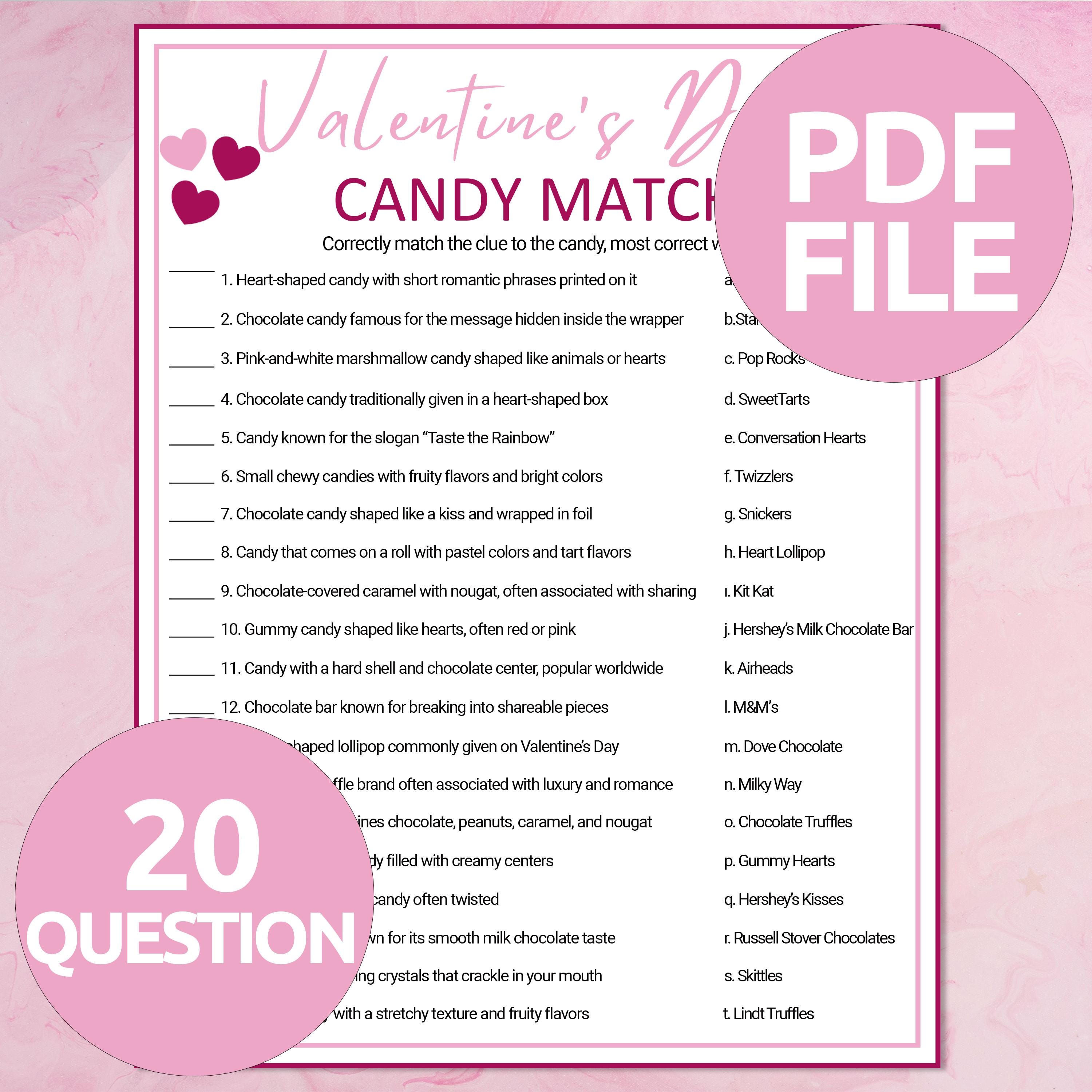 Valentines Candy Match Game | Valentine Day Printable Game | Valentine ...
